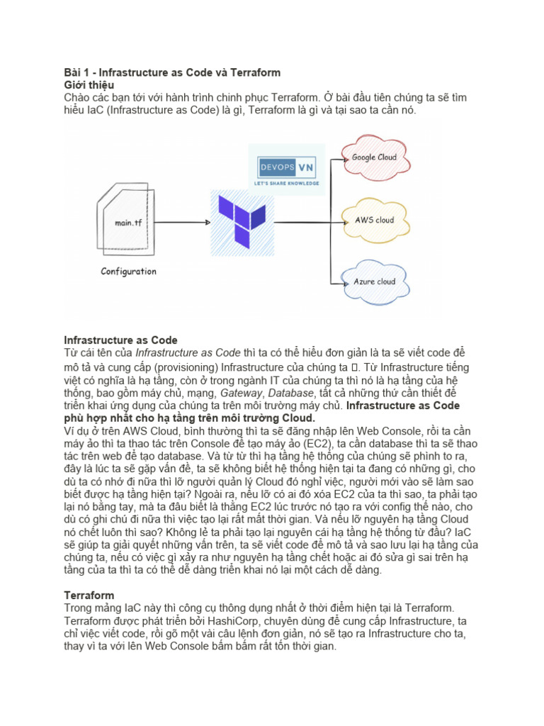 Bài 1 - Infrastructure As Code Và Terraform | PDF