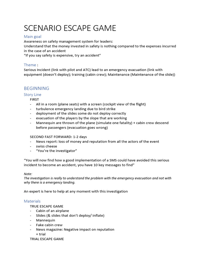 Scenario Escape Game | PDF | Audit | Flight Attendant