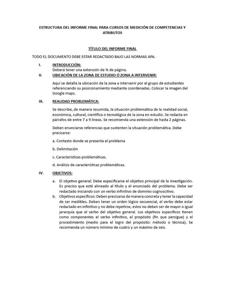 ESTRUCTURA PARA UN INFORME FINAL DE CURSOS CON MEDICIÓN DE COMPETENCIAS | PDF | Estilo apa ...