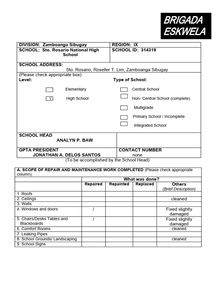 Be Form 07 - Brigada Eskwela Accomplishment Report | PDF