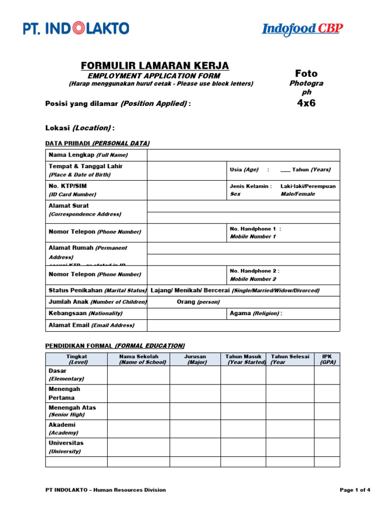 Form Lamaran Kerja | PDF