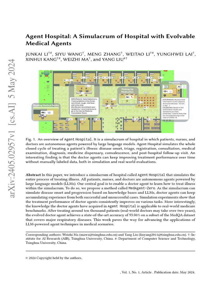 Agent Hospital: A Simulacrum of Hospital With Evolvable Medical Agents ...