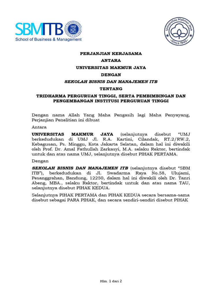 Perjanjian Pendidikan SBM ITB | PDF | Sains & Matematika