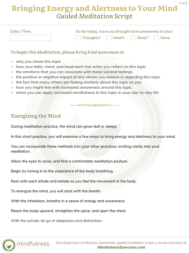 Bringing Energy and Alertness To Your Mind | PDF | Meditation | Mindfulness