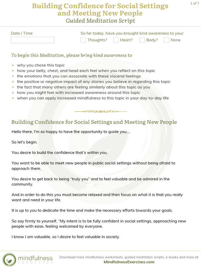 Building Confidence For Social Settings and Meeting New People | PDF ...