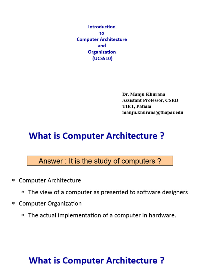 1st Lecture - Introduction | PDF | Computer Hardware | Computer Architecture