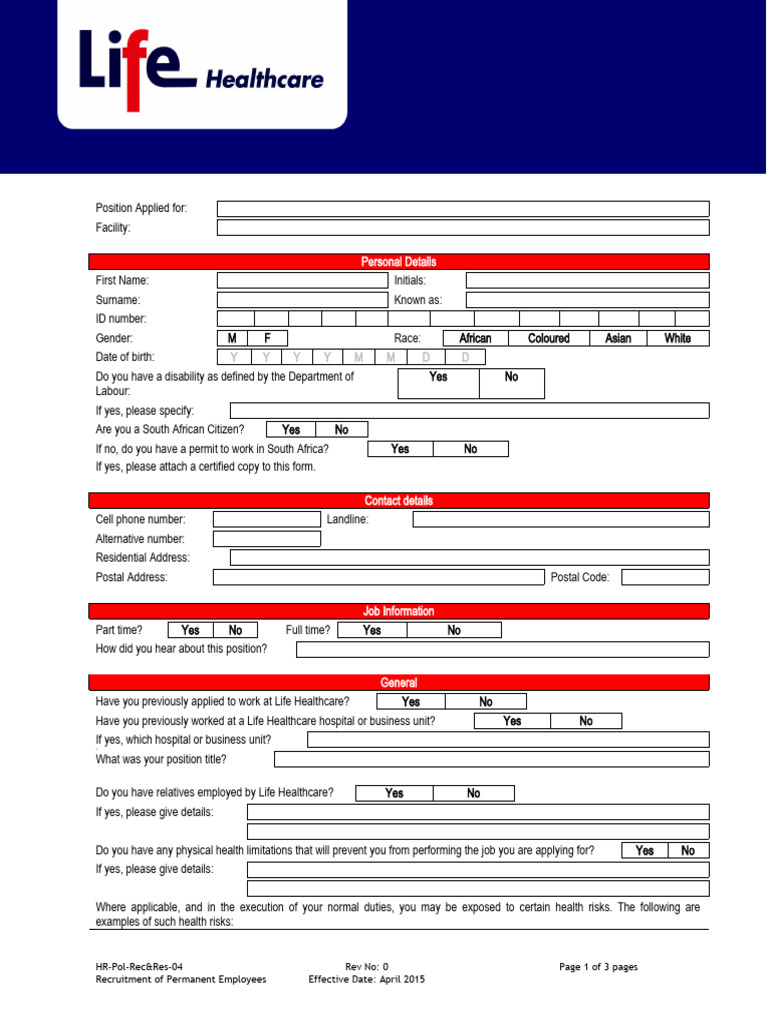 Employment Application Form | PDF | Employment | Recruitment