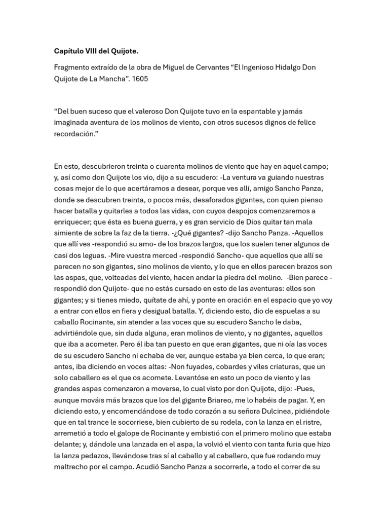 Capitulo VIII Don Quijote de La Mancha | PDF | Don Quijote | Novelas ...