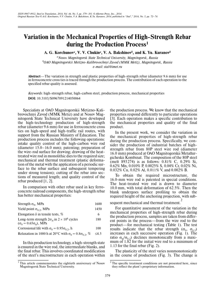 Variation in the Mechanical Properties of High Strength Rebar during ...