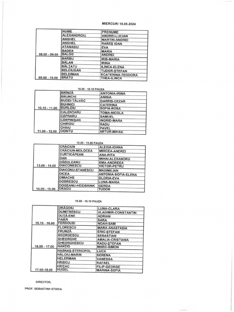 Repartizarea Pe Zile Și Pe Ore A Candidaților La Interviul de Limba Germană Maternă Pentru Clasa ...