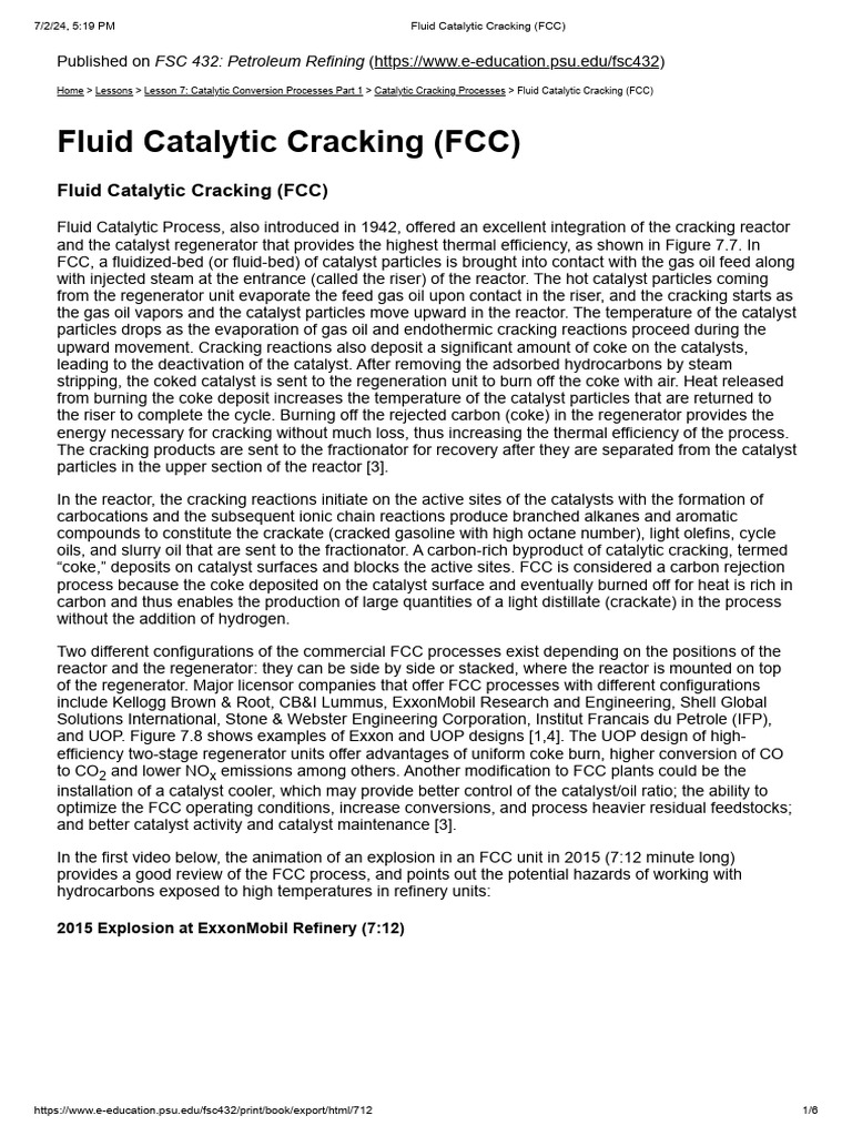 Fluid Catalytic Cracking (FCC) | PDF | Chemical Engineering | Chemical Processes