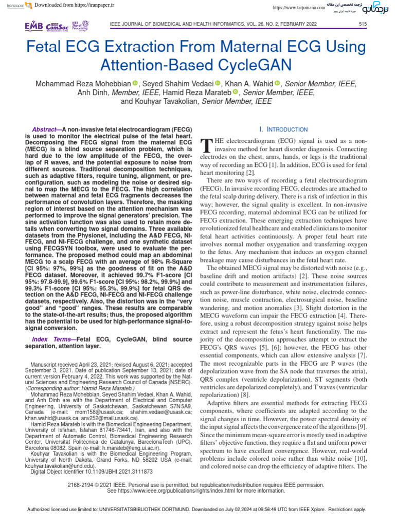 Fetal ECG Extraction From Maternal ECG | PDF | Electrocardiography ...