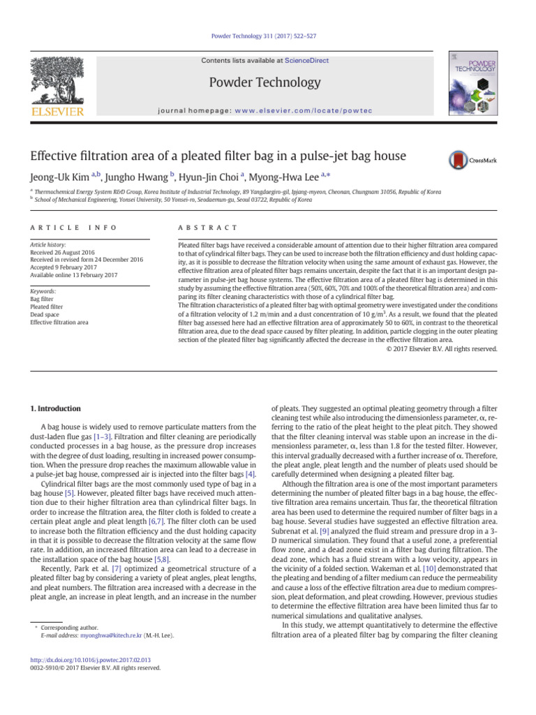 Effective Filtration Area of A Pleated Filter Bag in A Pu - 2017 ...