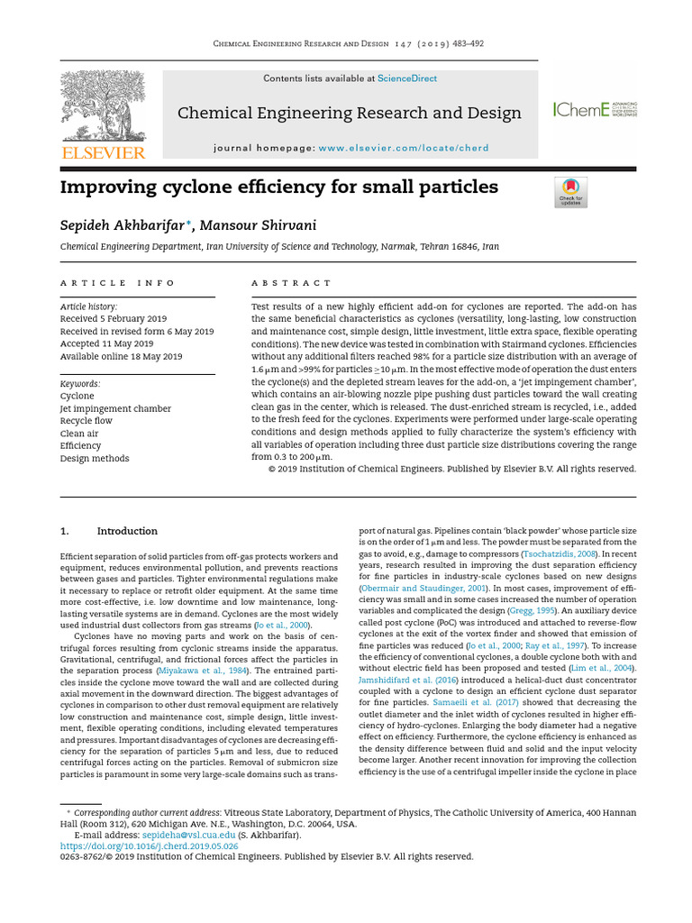 Improving Cyclone Efficiency For Small - 2019 - Chemical Engineering ...