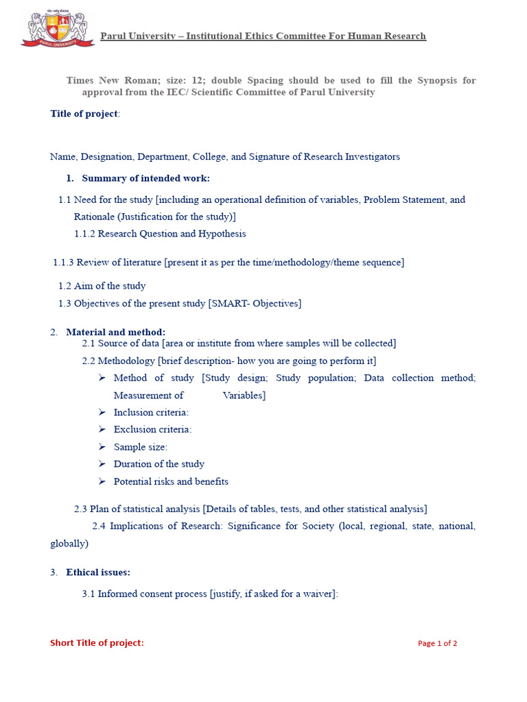 2 Synopsis Template | PDF | Methodology | Knowledge Management
