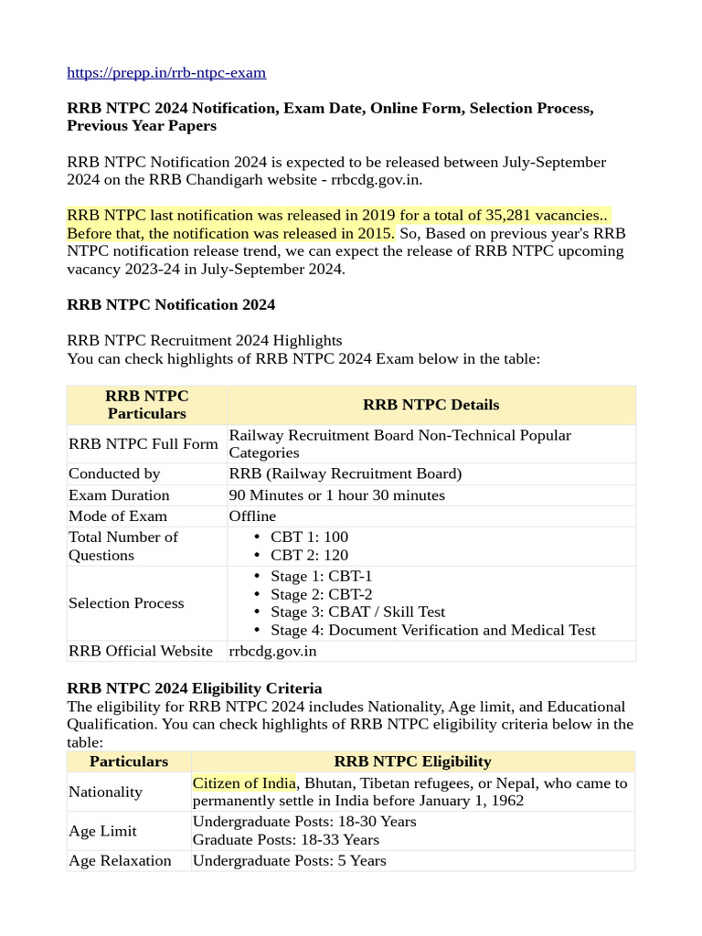 RRB NTPC | PDF | Physical Examination | Salary