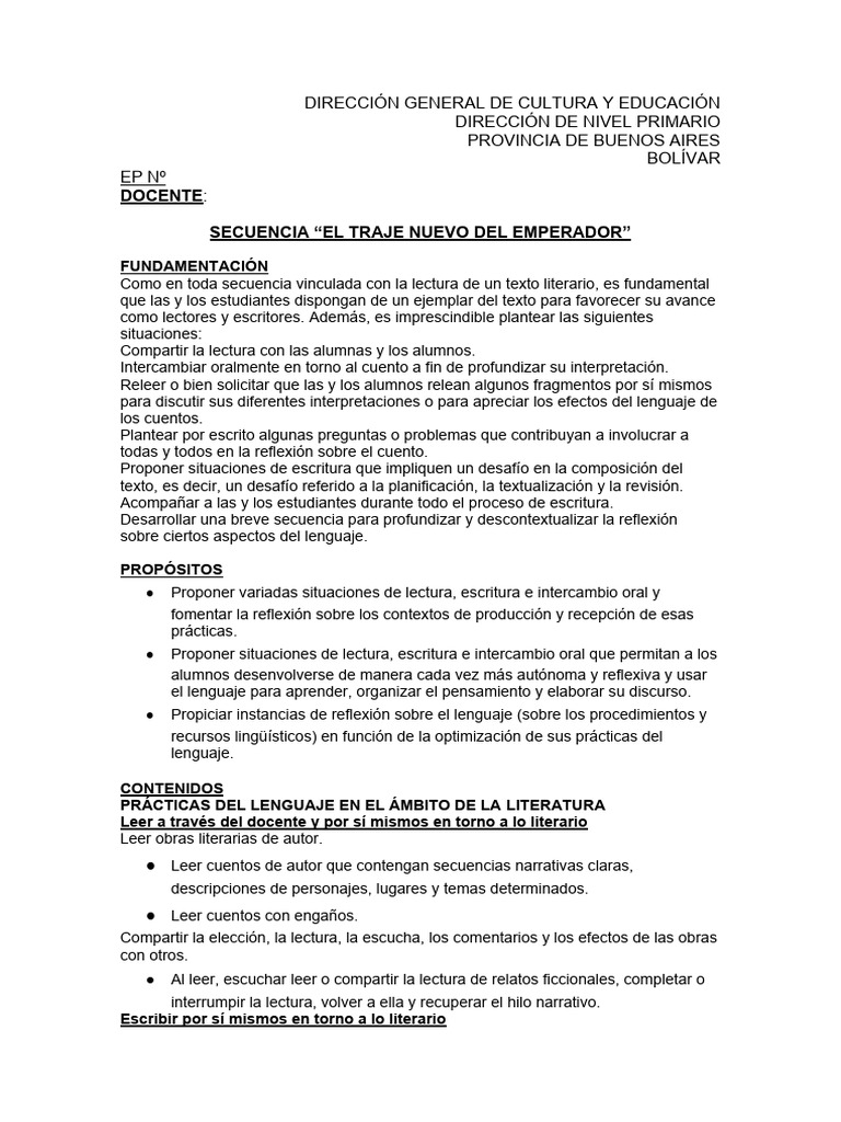 Secuencia El Traje Nuevo Del Emperador 4to | PDF | Narración | Maestros