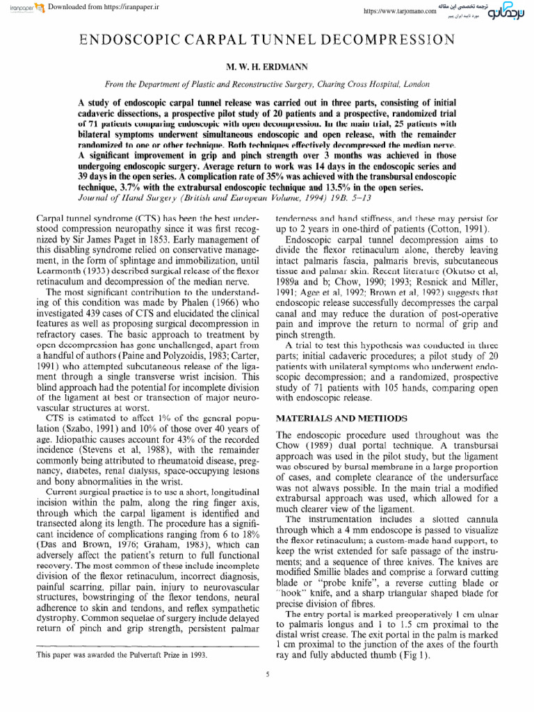 Endqscopic Carpal Tunnel Decompression | PDF | Carpal Tunnel Syndrome | Hand
