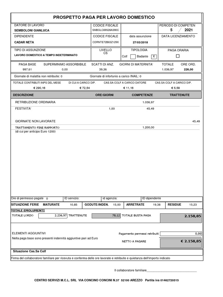 Busta Paga Mensilizzata | PDF