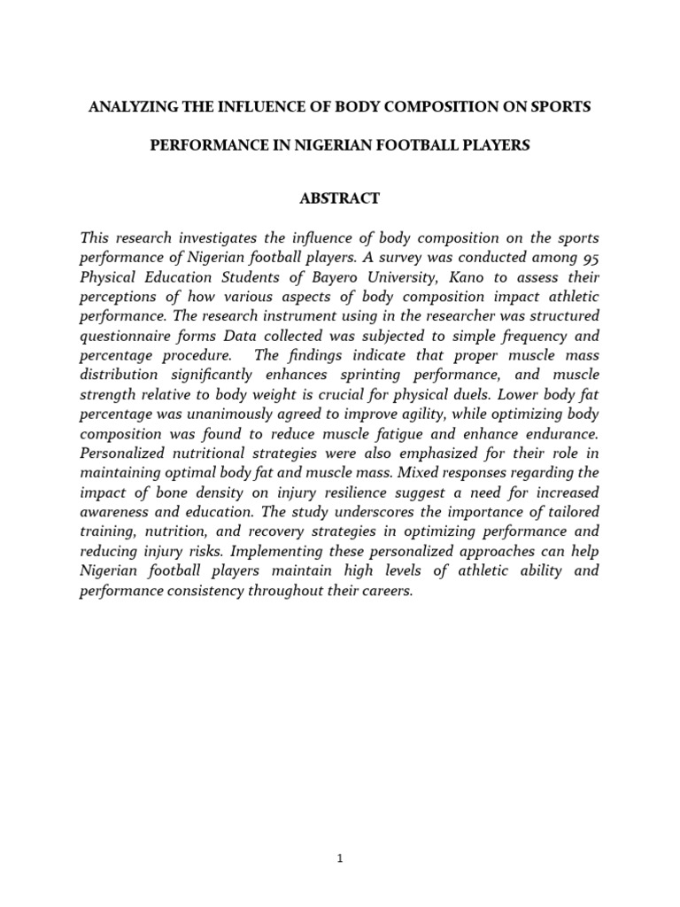 ANALYZING THE INFLUENCE OF BODY COMPOSITION ON SPORTS PERFORMANCE IN NIGERIAN FOOTBALL PLAYERS ...