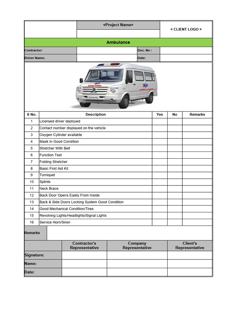 Ambulance Inspection HSE Checklist | PDF