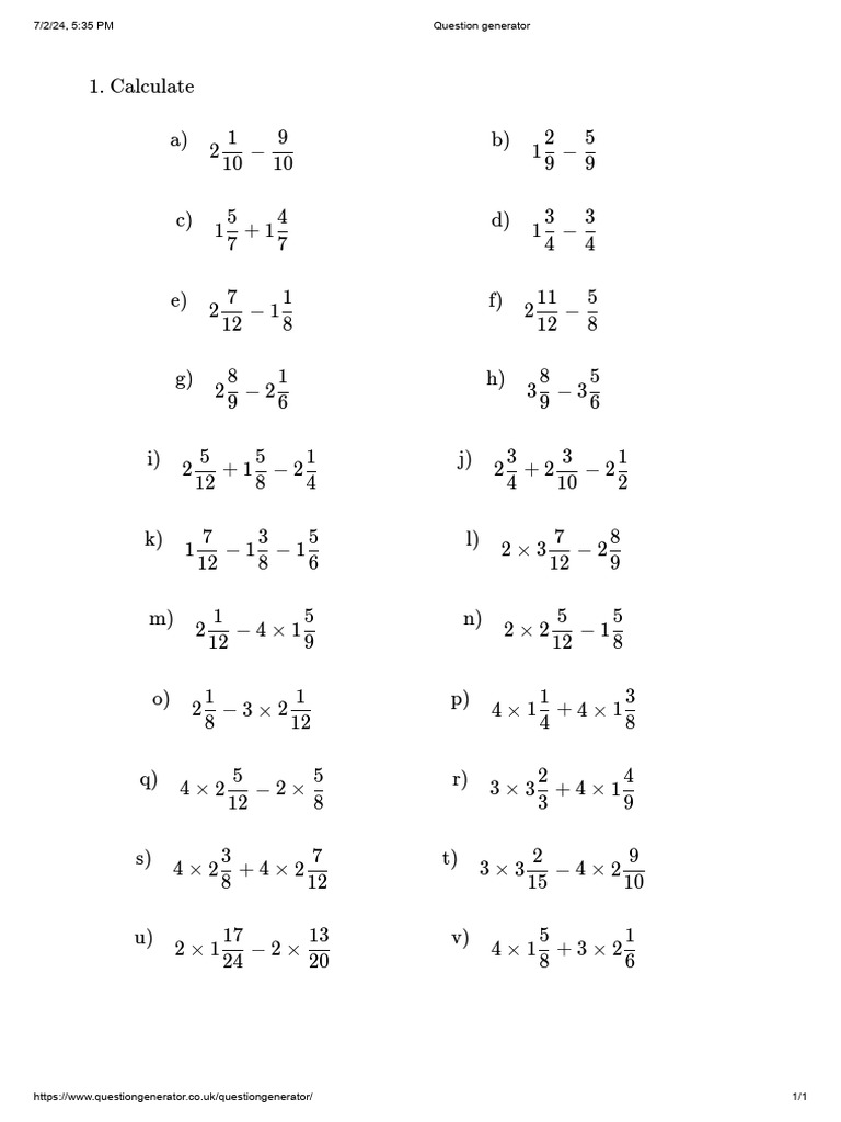 Math Calculation Problems | PDF