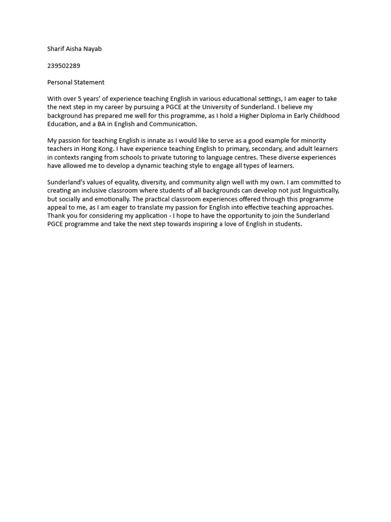 PGCE Application Personal Statement | PDF