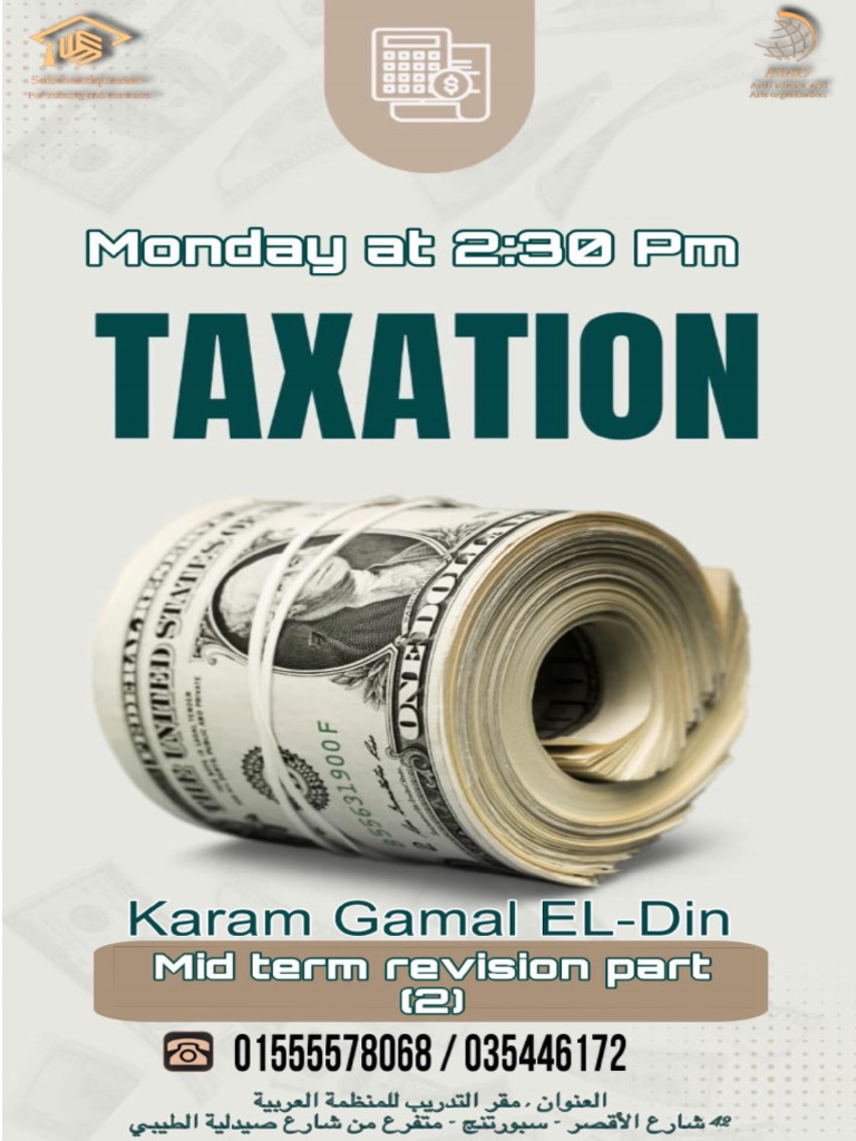 Taxation Systems Midterm Revision 2024 | PDF | Taxes | Income Tax