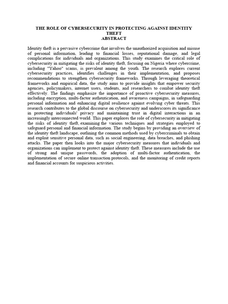 The Role Of Cybersecurity In Protecting Against Identity Theft Pdf
