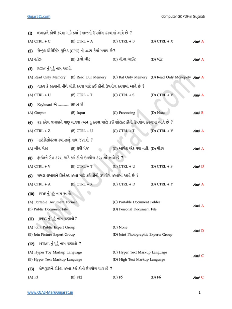 Computer GK PDF Gujarati 1 | PDF
