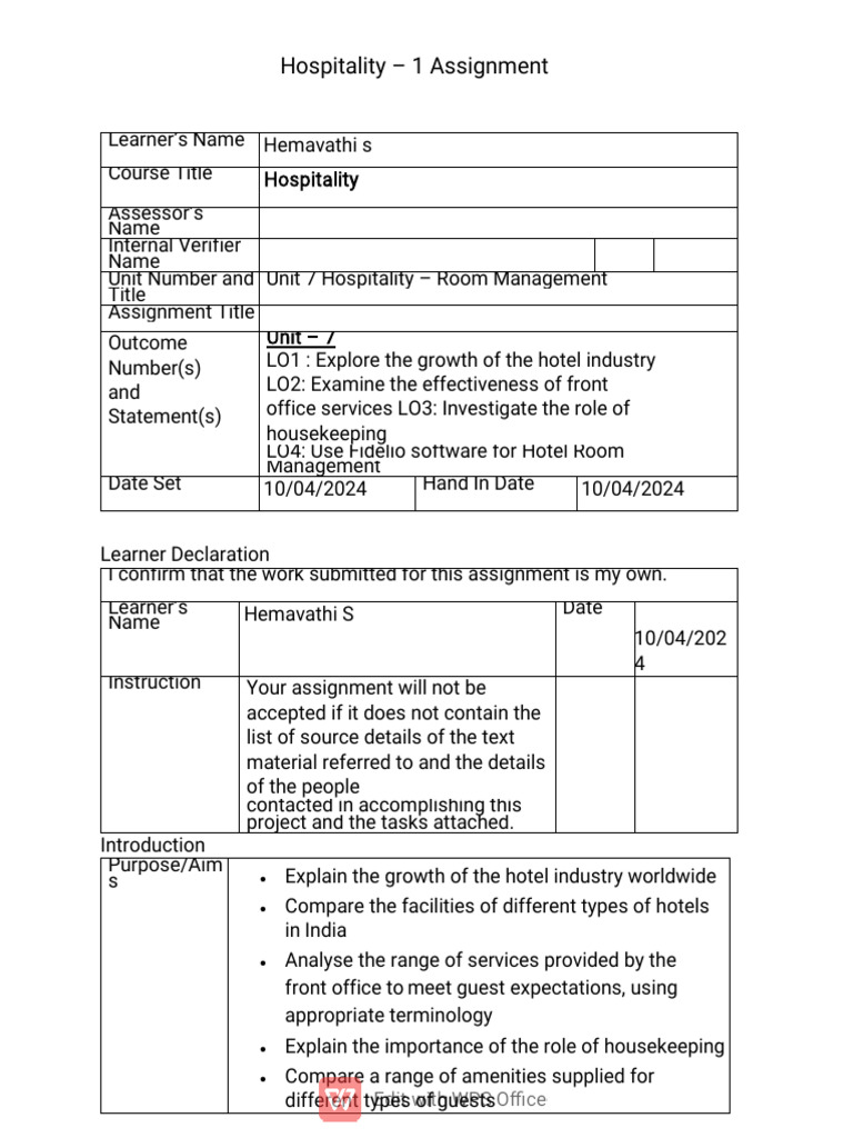 Hospitality-1 - Assignments - Written 1 | PDF | Marriott International ...