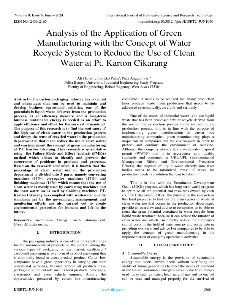 Analysis of The Application of Green Manufacturing With The Concept of ...