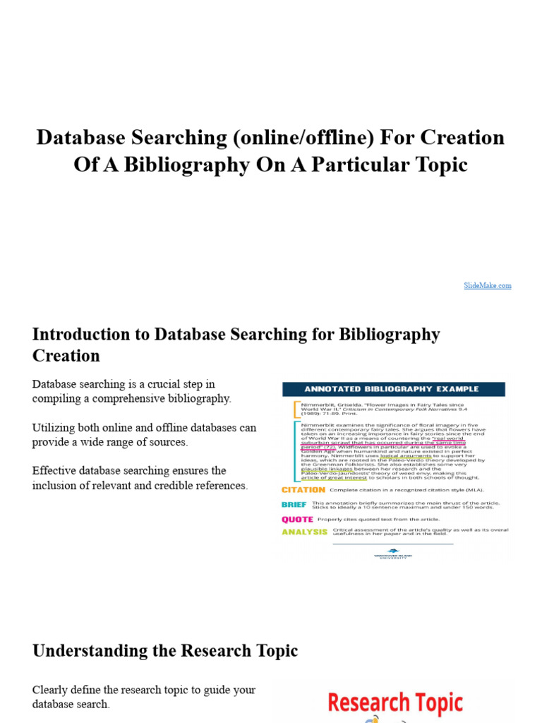 Database Searching (Online - Offline) For Creation of A Bibliography On ...