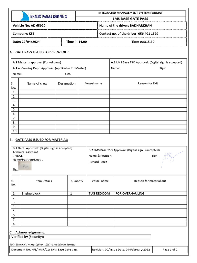 LMS Base Gate Pass Material Tug Redoom 22.04.2024 | PDF | Technology ...