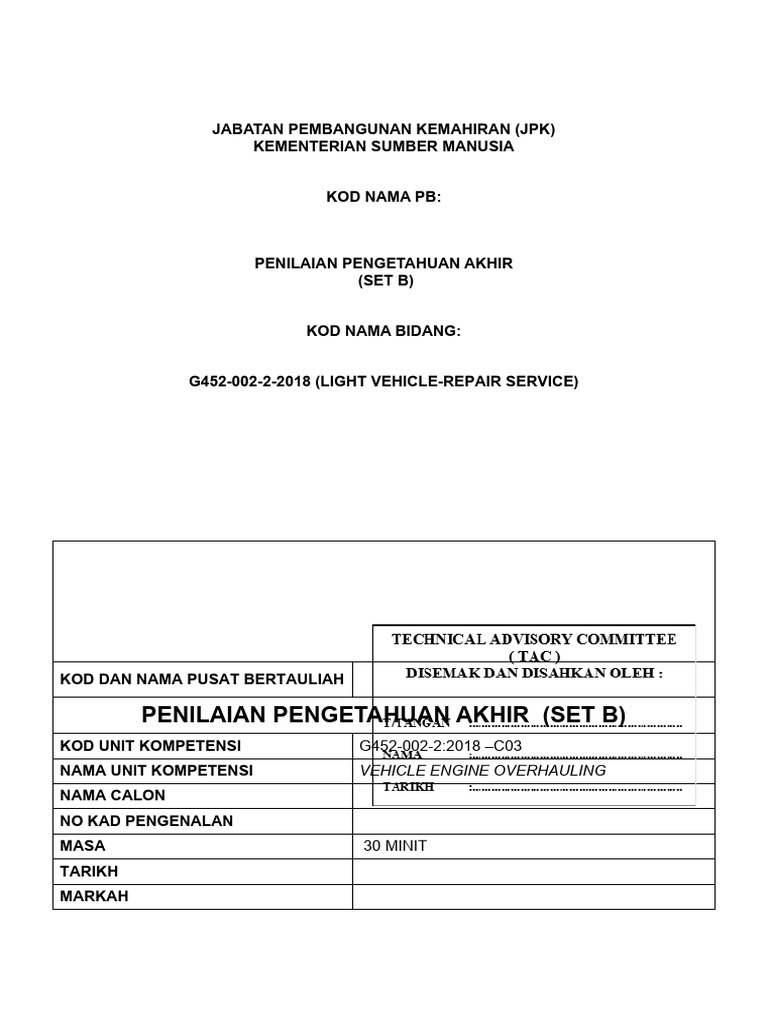 Cadangan Kpa Teori Cu03 Set B | PDF
