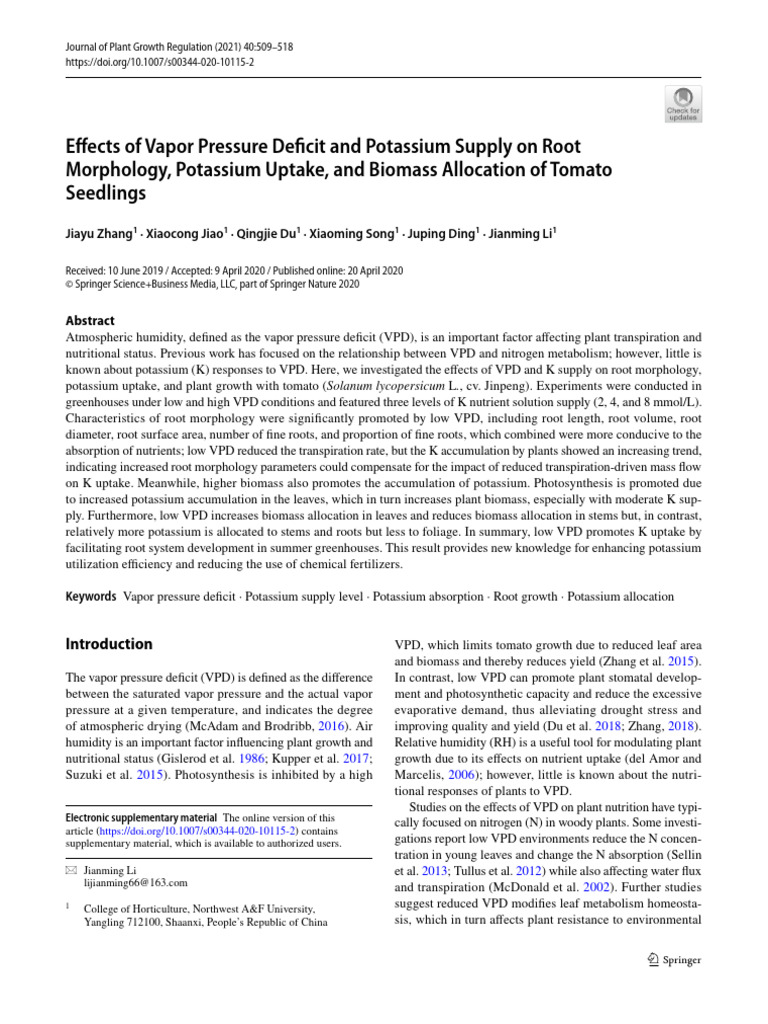 Zhang et al. - 2021 - Effects of Vapor Pressure Deficit and Potassium Supply on Root Morphology ...
