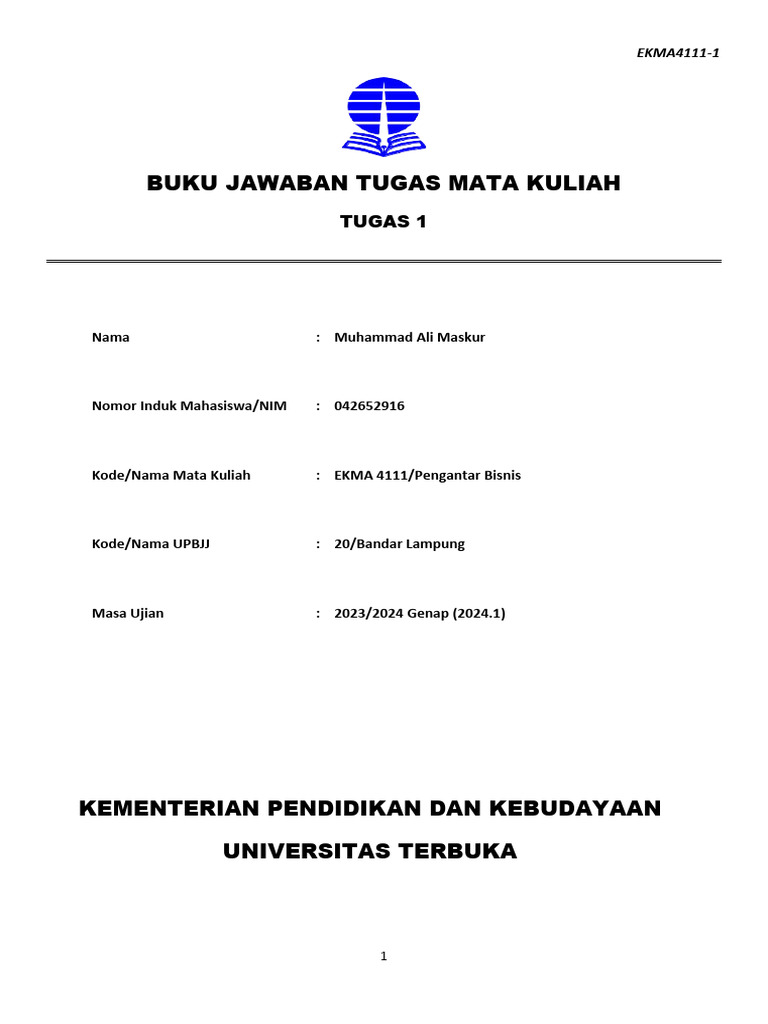 BJT1 - Ekma4111 - Muhammad Ali Maskur 042652916 | PDF