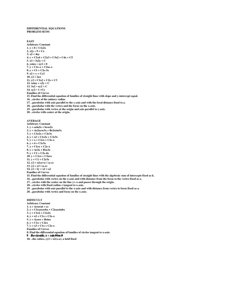 Differential Equations Problem Set 1 | PDF
