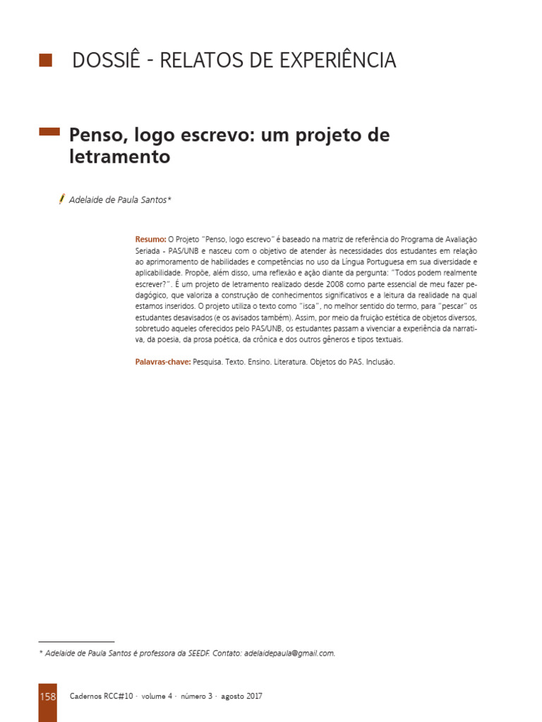 Penso, logo escrevo: Projeto de Letramento | PDF | Aprendizado ...