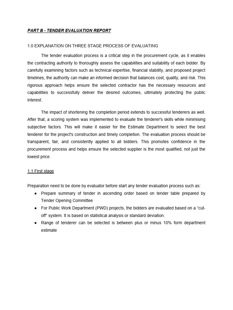 PART B - Tender Evaluation | PDF | Procurement | Evaluation