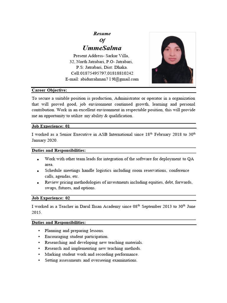 Umme Salma CV | PDF