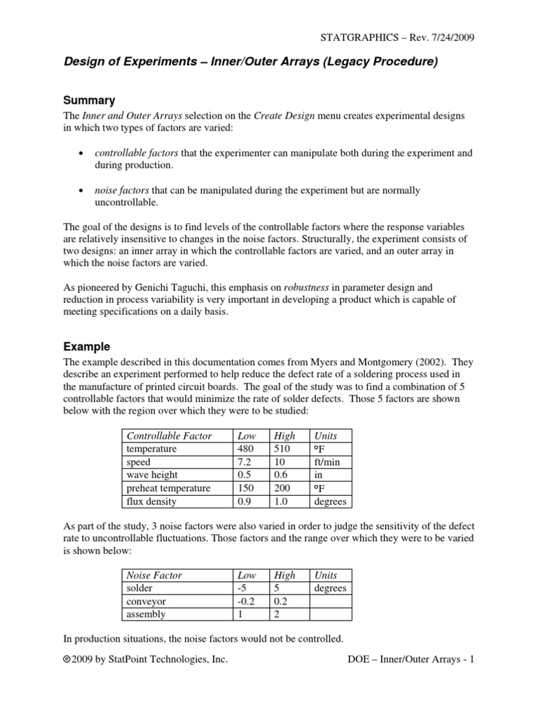 DOE - Inner-Outer Arrays | PDF | Signal To Noise Ratio | Experiment