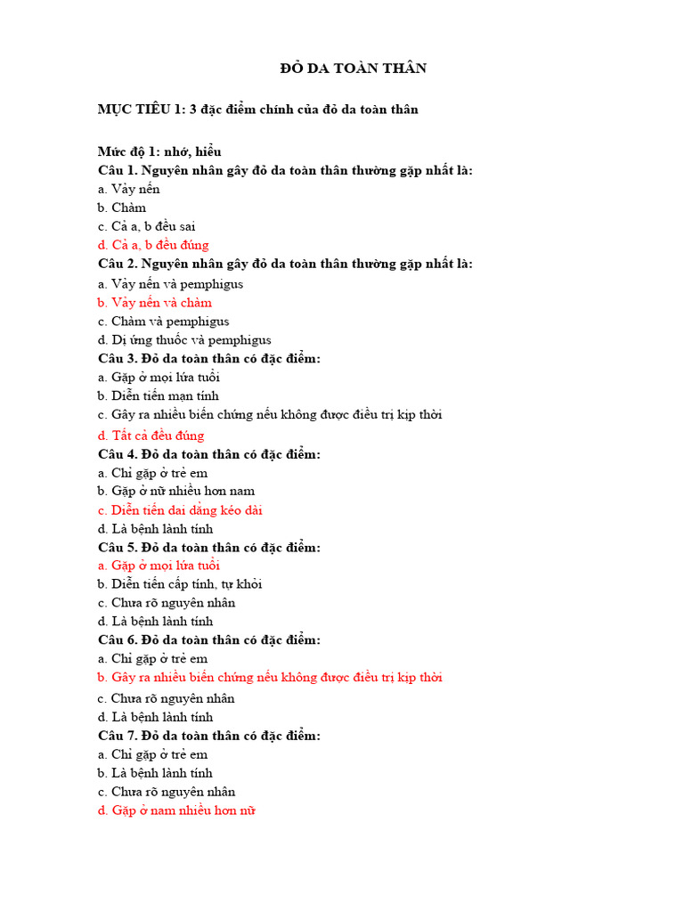 ĐỎ DA TOÀN THÂN-đáp án | PDF