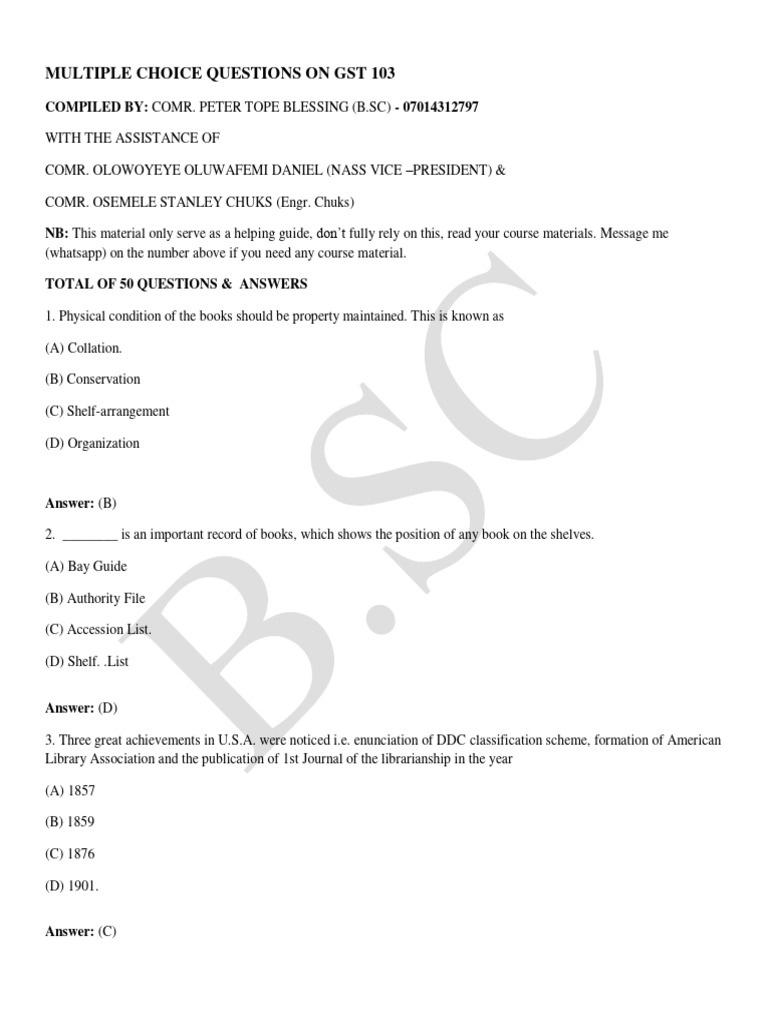 GST 103 Past Questions 1 | PDF | Libraries | Floppy Disk