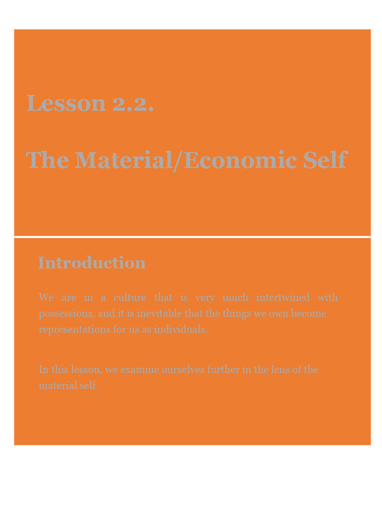 Lesson 2.2 Material Self 2024 | PDF | Self Concept | Experience Lesson 2.2 Material Self 2024 | PDF | Self Concept | Experience