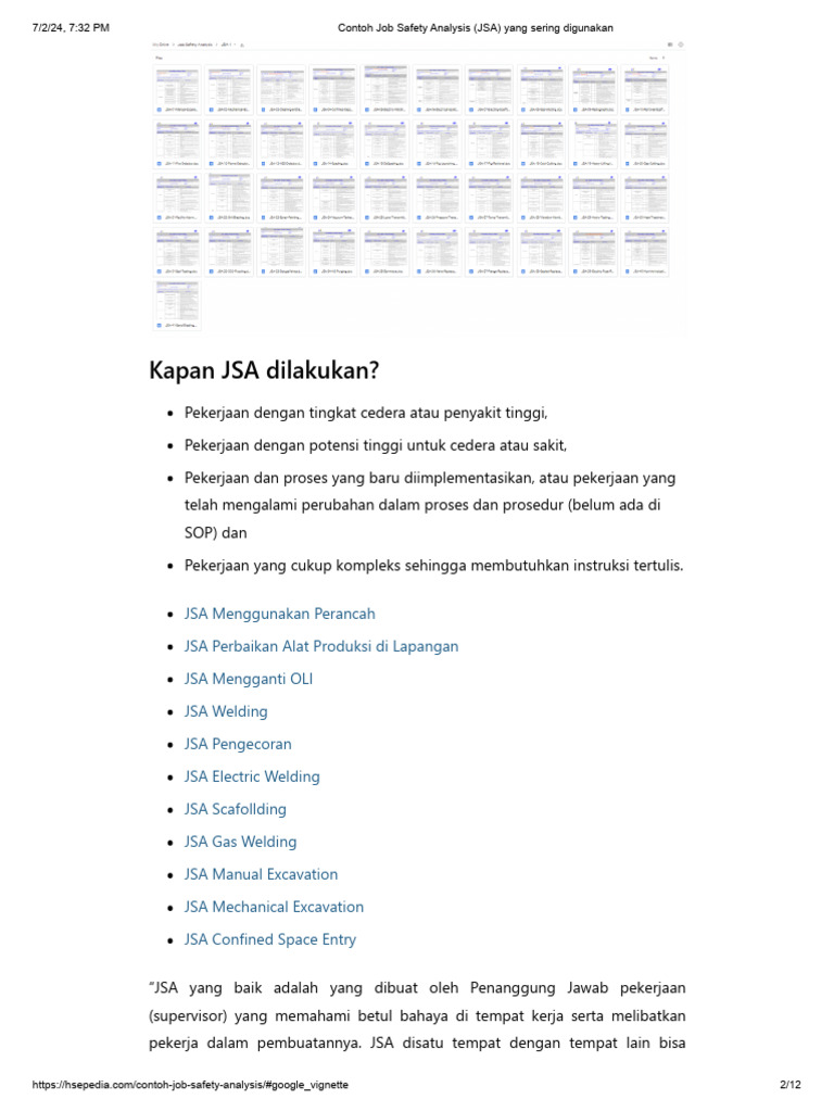 Contoh Job Safety Analysis (JSA) Yang Sering Digunakan2 | PDF