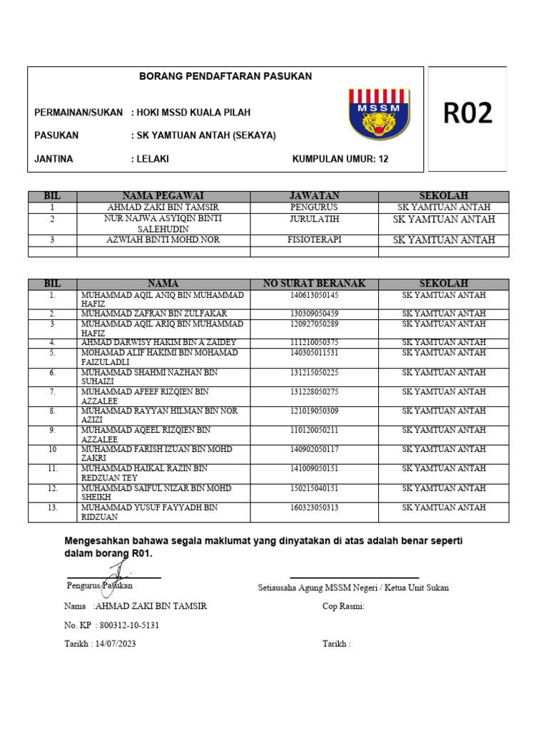 Borang R02 Hoki Sekaya843 | PDF