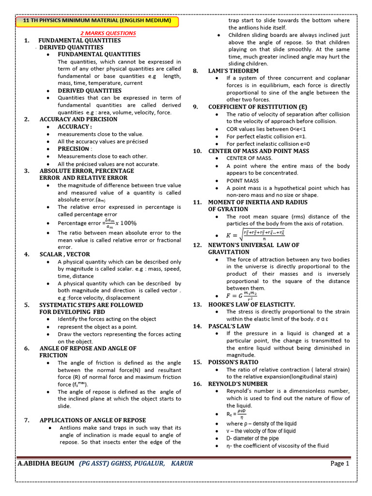 +1 Physics Slow Learners Material | PDF | Force | Continuum Mechanics