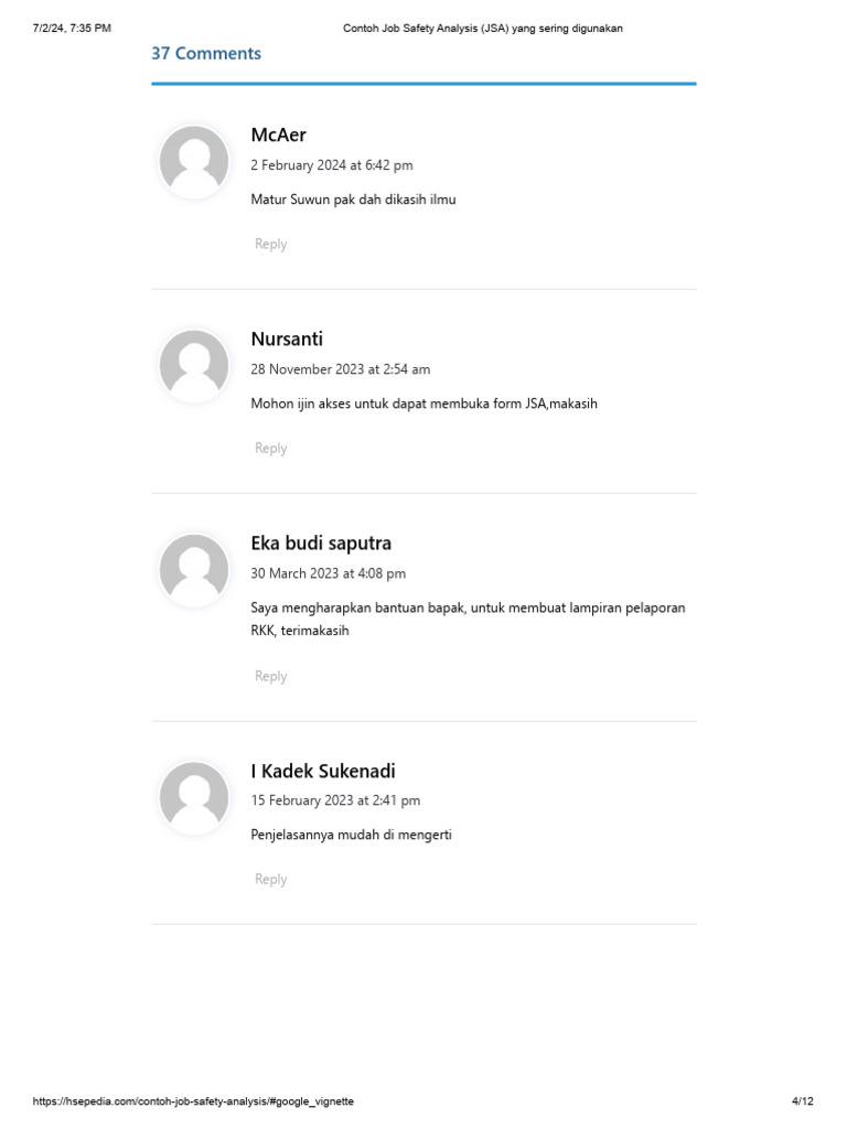 Contoh Job Safety Analysis (JSA) yang sering digunakan4 | PDF
