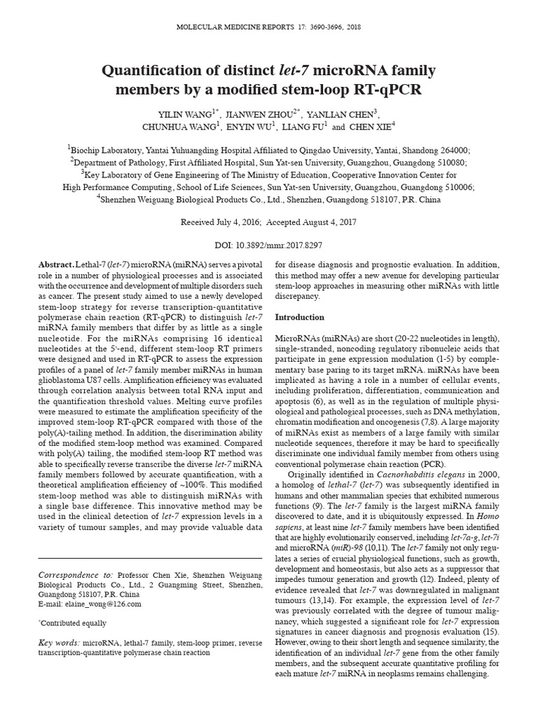 Quantification of Distinct Let-7 MicroRNA Family Members by a Modified ... Quantification of Distinct Let-7 MicroRNA Family Members by a Modified ...
